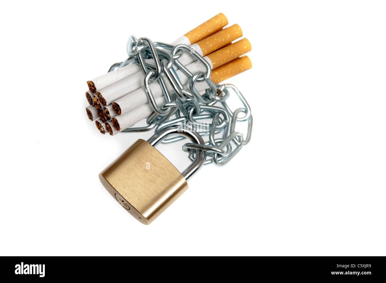 Cigarettes locked on white background Stock Photo - Alamy