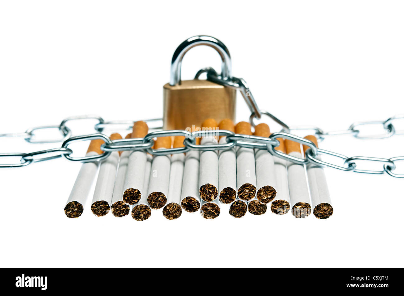 Cigarettes locked on white background Stock Photo - Alamy
