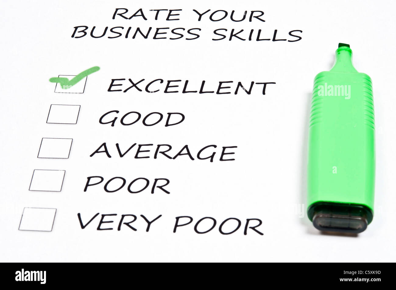 Excellent business skills rating and marker pen Stock Photo - Alamy