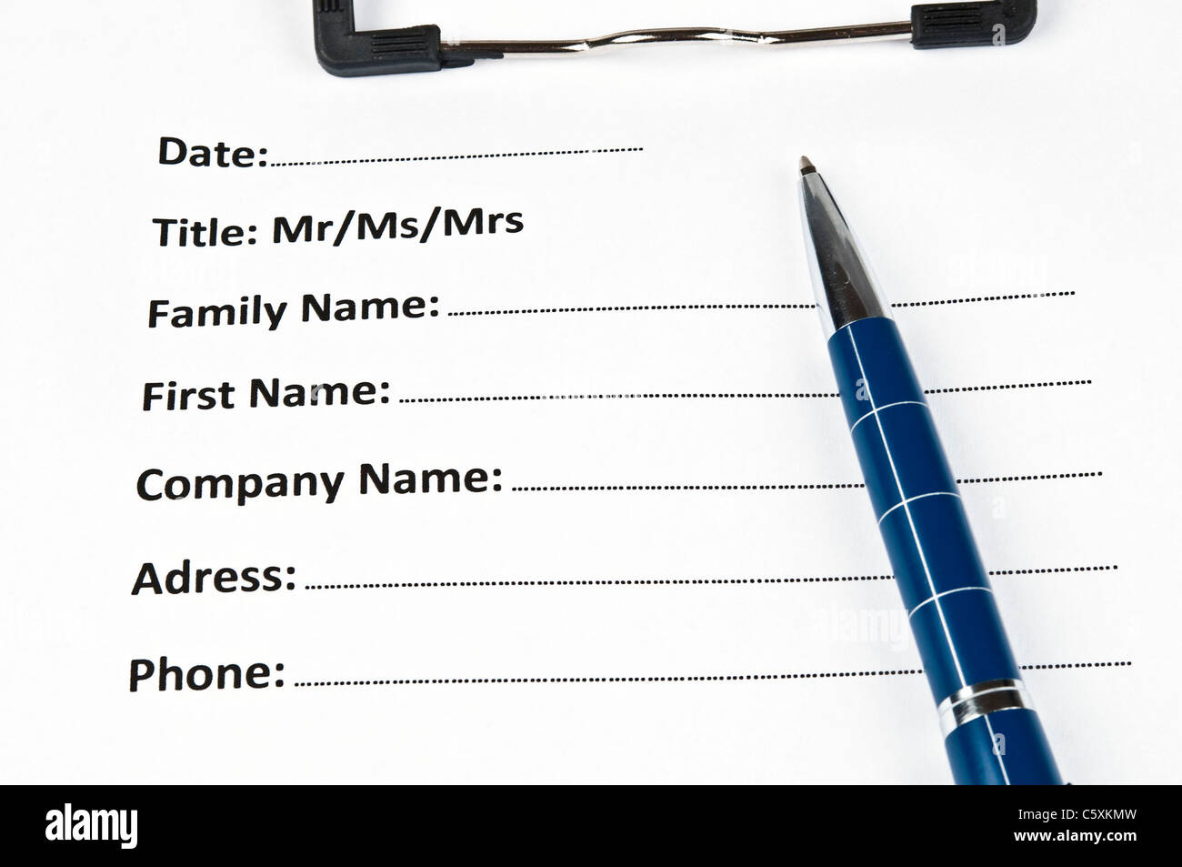 Identification form and a pen Stock Photo - Alamy