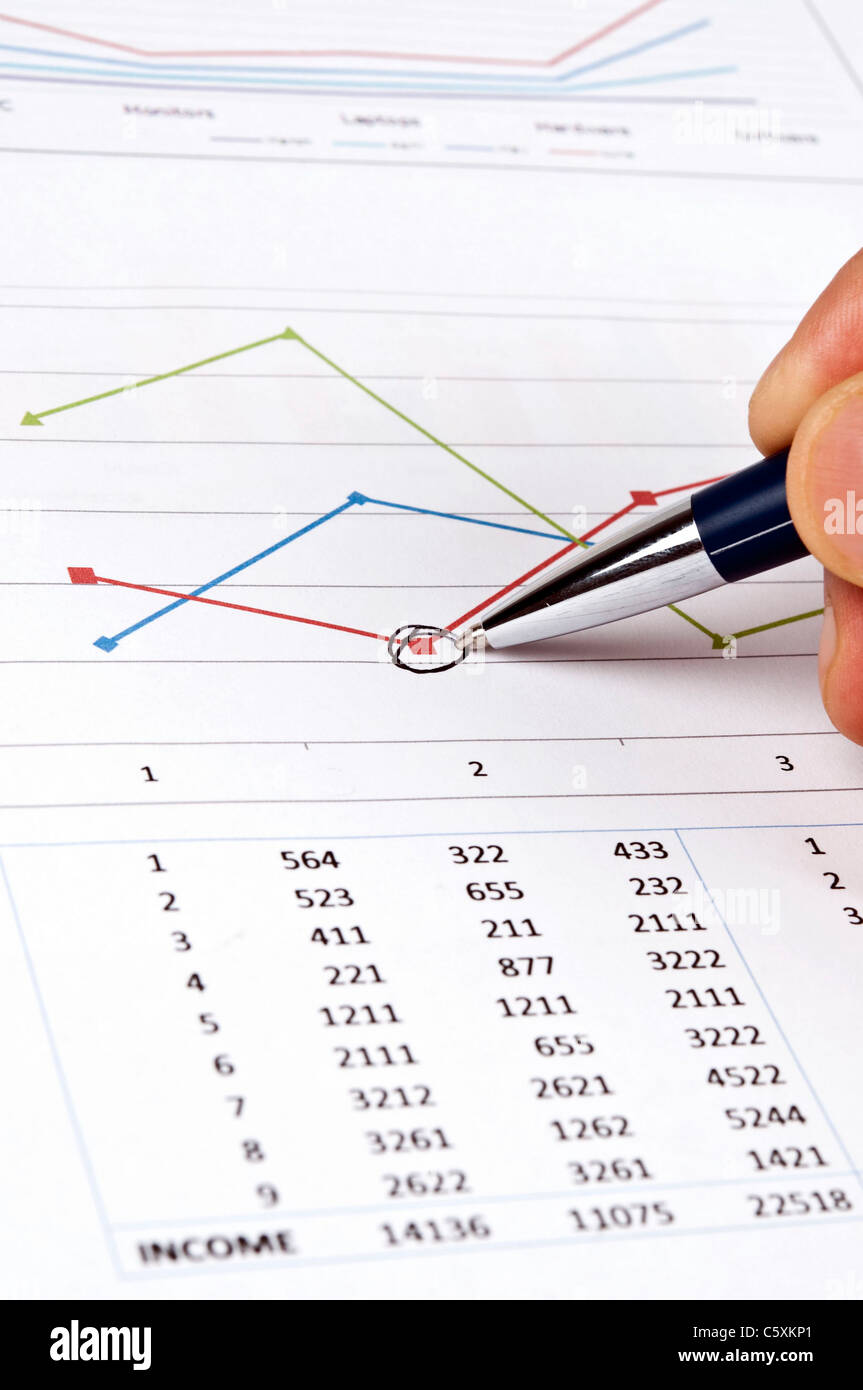 Male hand writing on financial report Stock Photo - Alamy