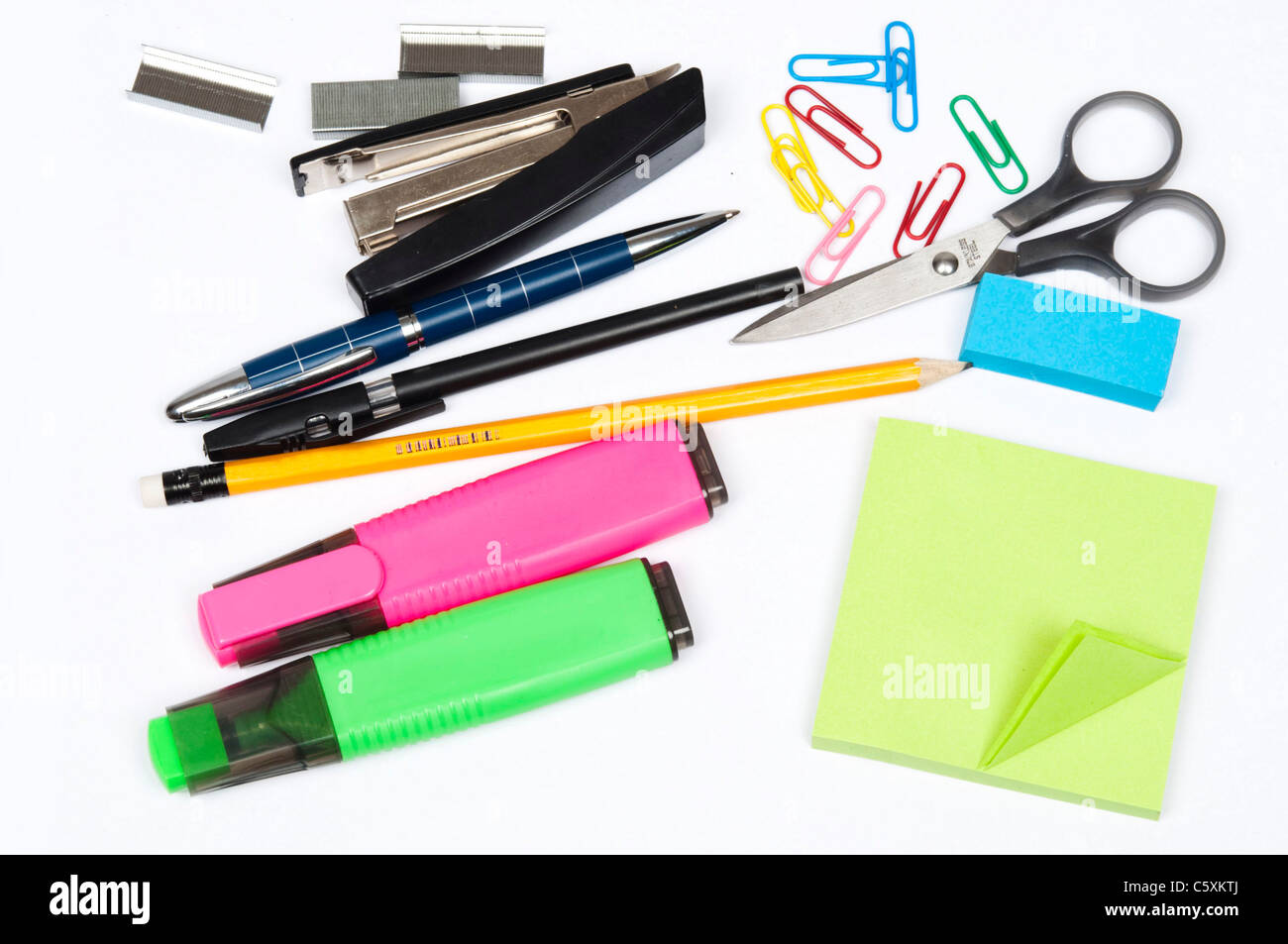 Isolated office supplies on white Stock Photo - Alamy