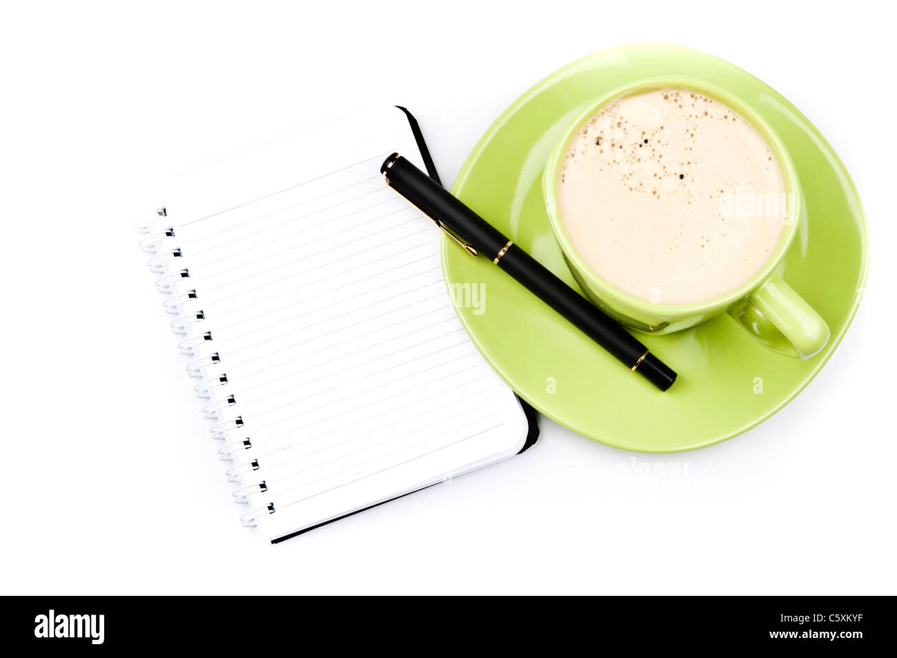 Cup of coffee and notebook Stock Photo - Alamy