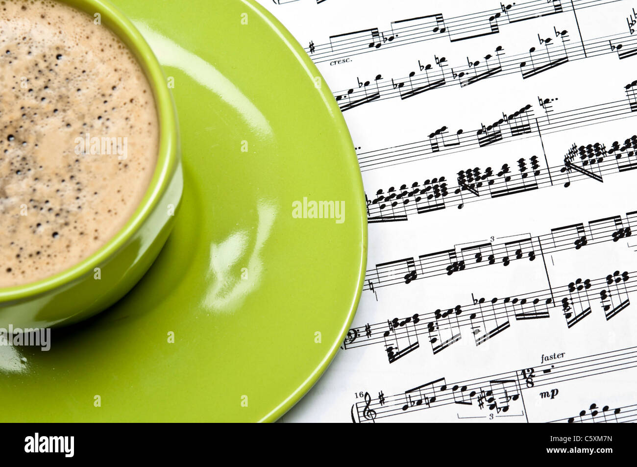 Coffee and musical score closeup Stock Photo - Alamy