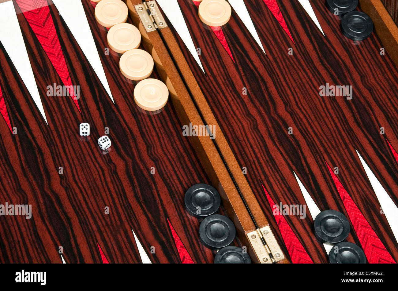 Backgammon table and dice closeup Stock Photo - Alamy