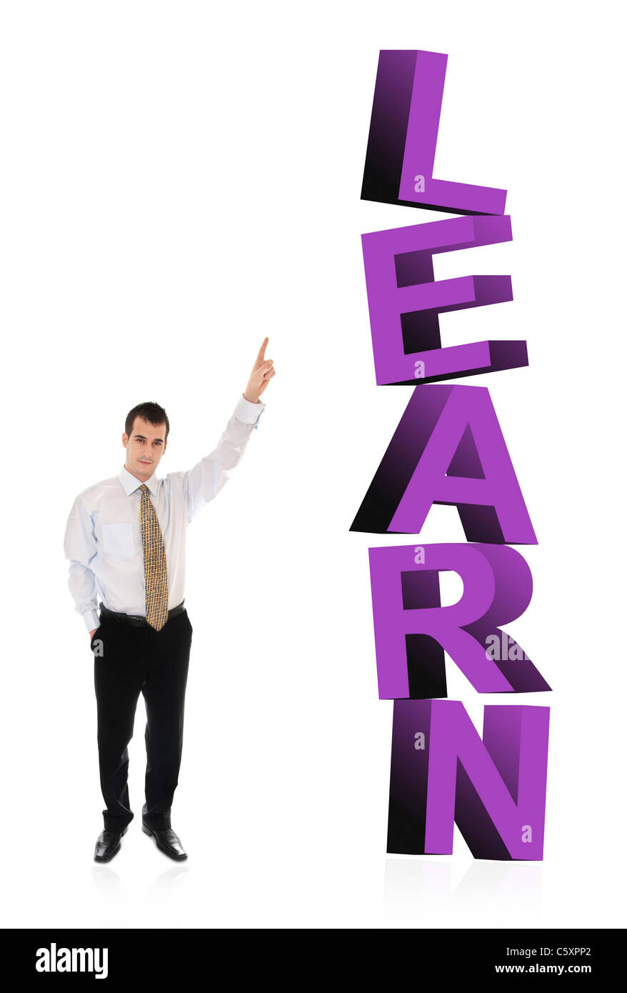 Business man pointing on word Learn Stock Photo - Alamy