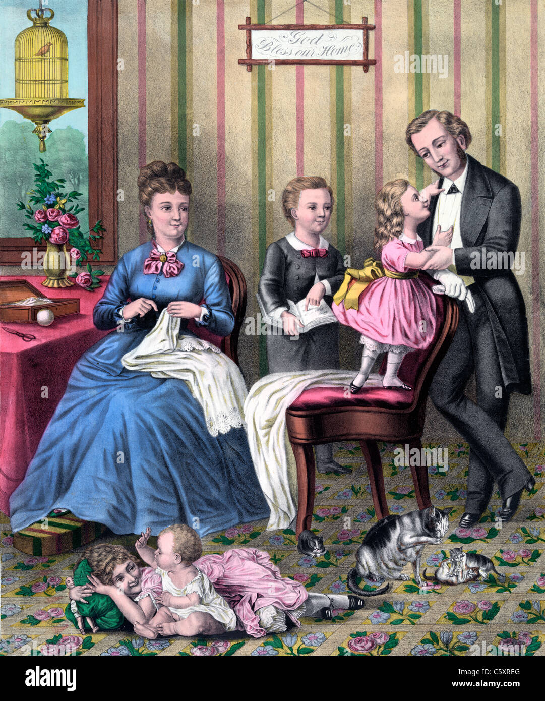 Home sweet home - Family bliss, 1880s Stock Photo - Alamy