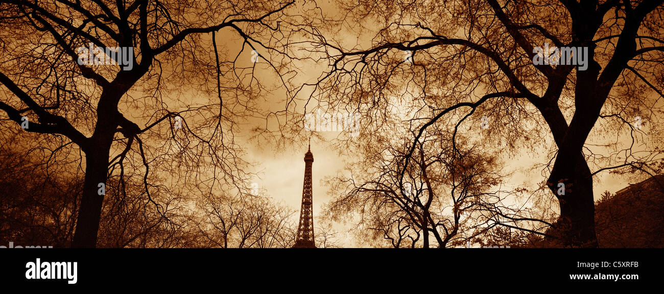 A sepia panorama of the Eiffel Tower Paris France Parisian Stock Photo ...