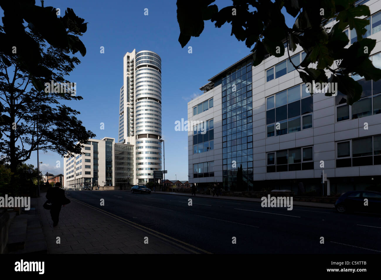 Modern buildings by The River Aire in Leeds, part of the waterfront ...