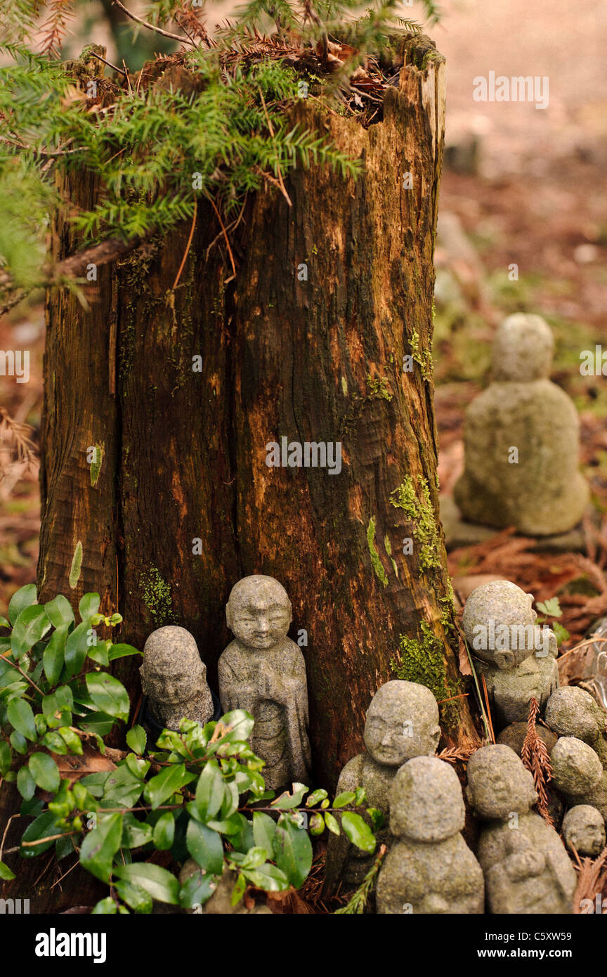People bring jizo buddhist statues to the small shrine from all over ...
