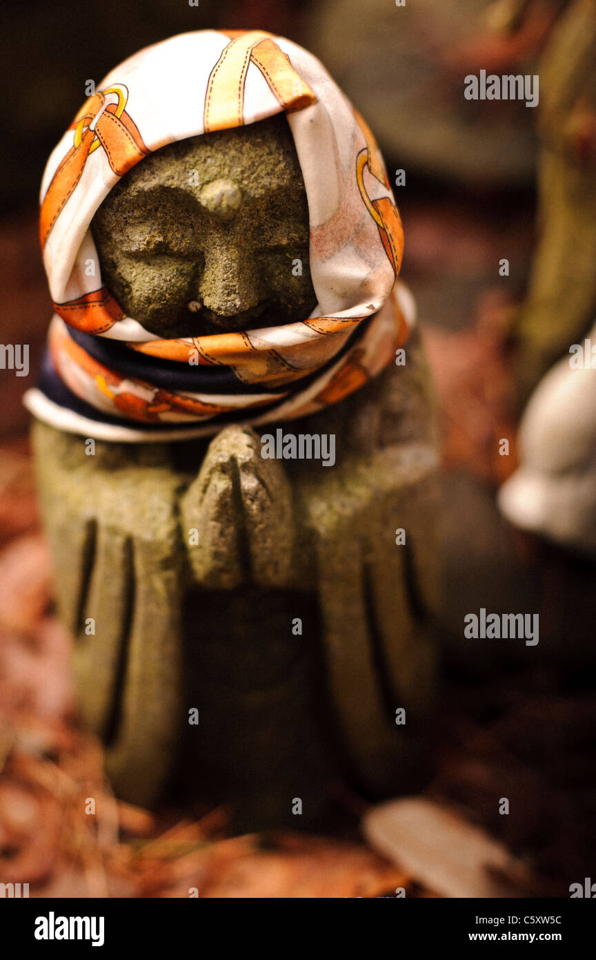 People bring jizo buddhist statues to the small shrine from all over ...