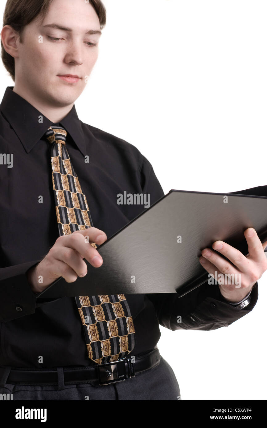 Young man presenting Stock Photo - Alamy