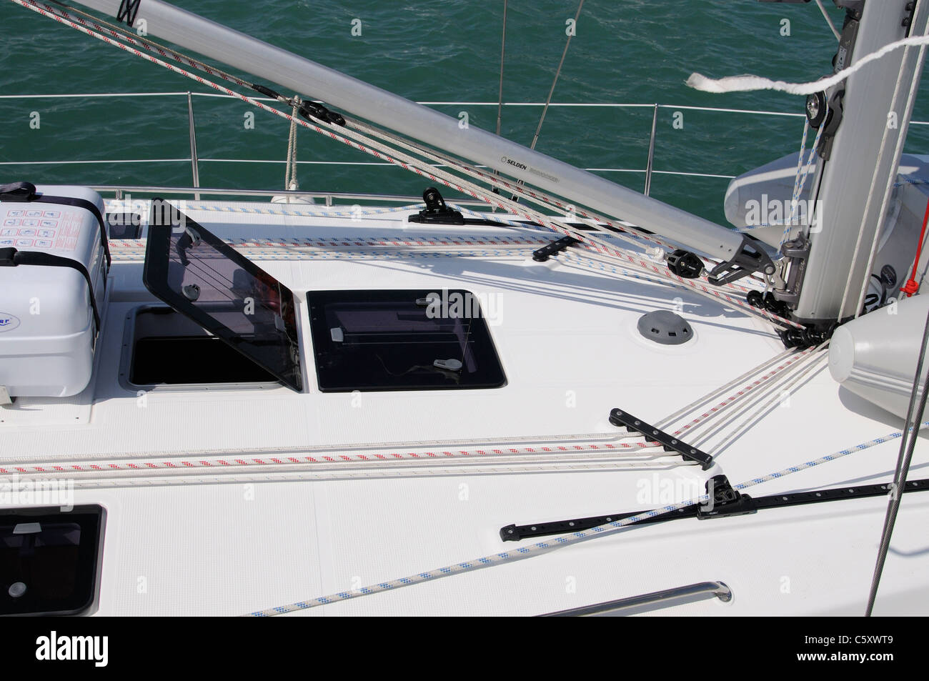 Overview of ropes and pulleys on the deck of a yacht & the Selden ...