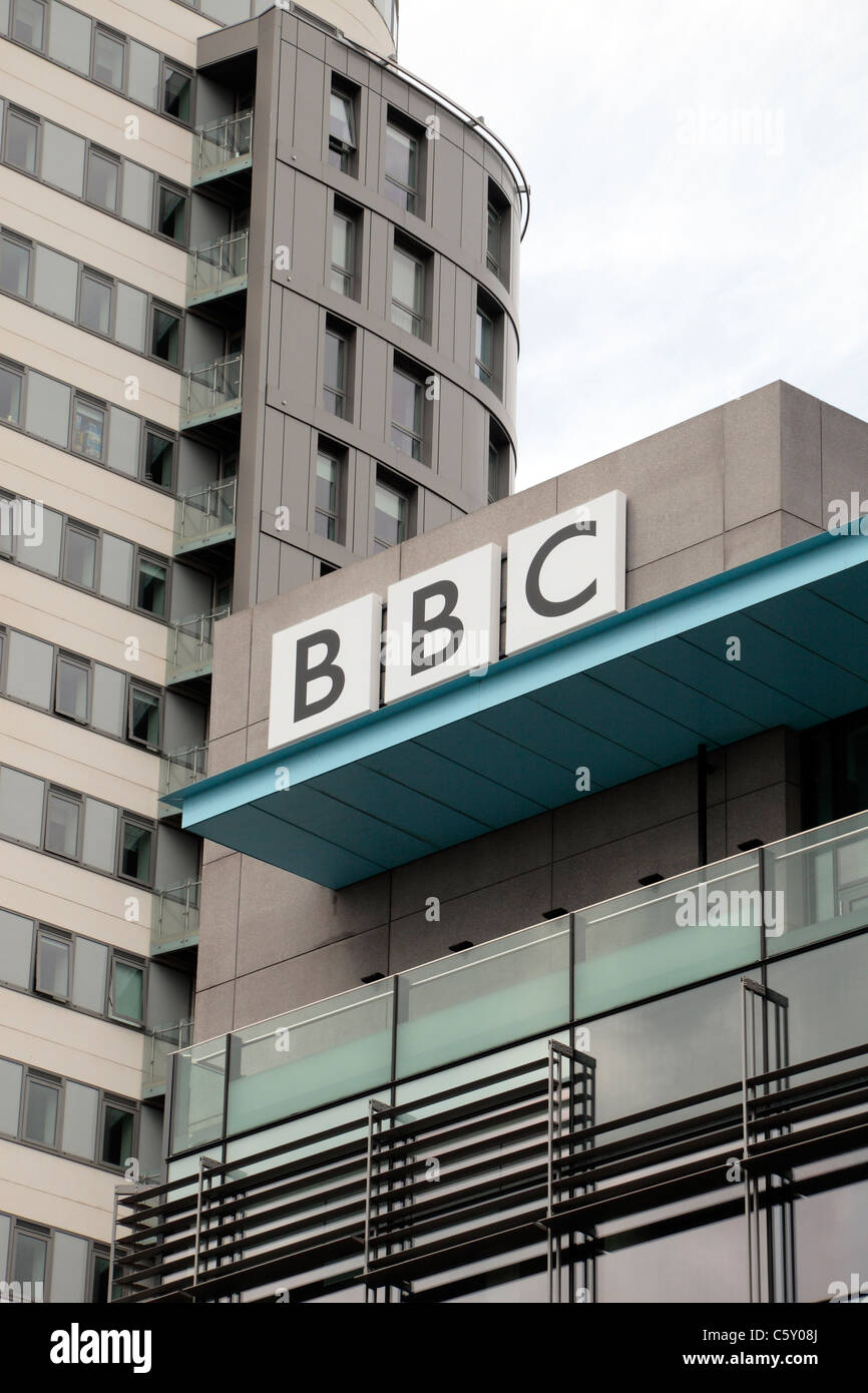 Detail including BBC sign on buildings of the new BBC development ...