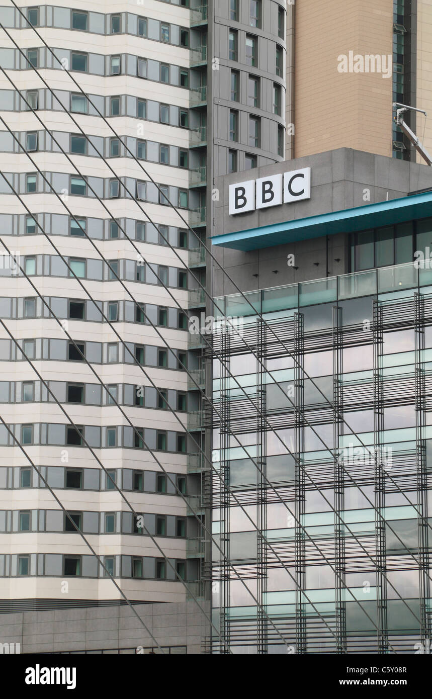Detail including BBC sign on buildings of the new BBC development ...