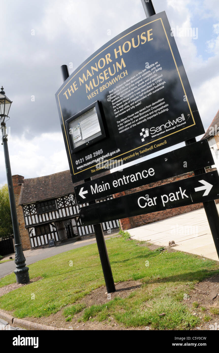 Entrance sign to the historic Manor House Museum run by Sandwell ...