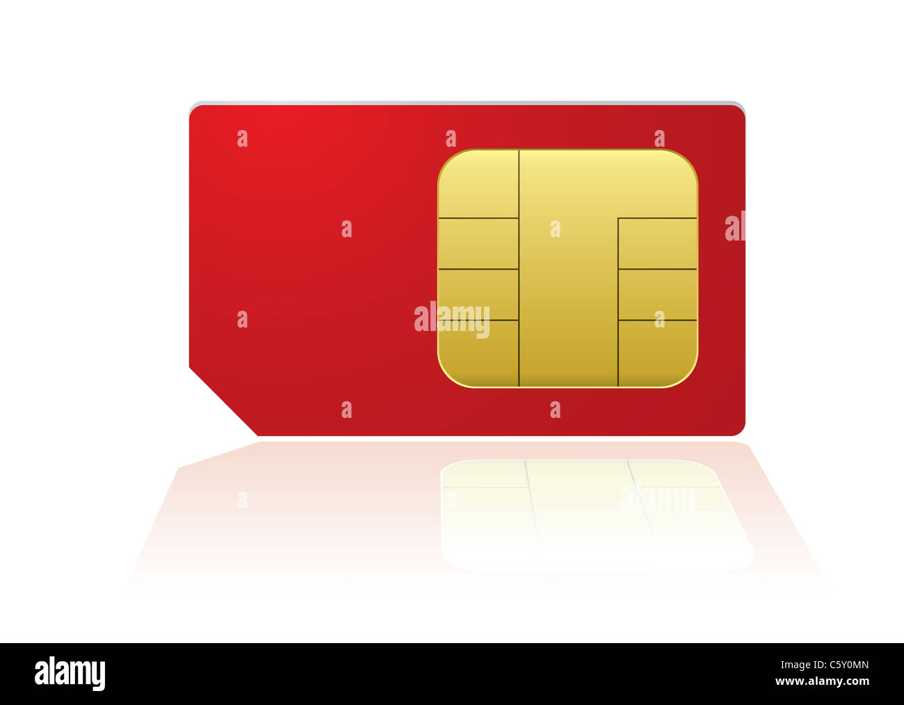 Red mobile phone sim with reflection in white background Stock Photo ...