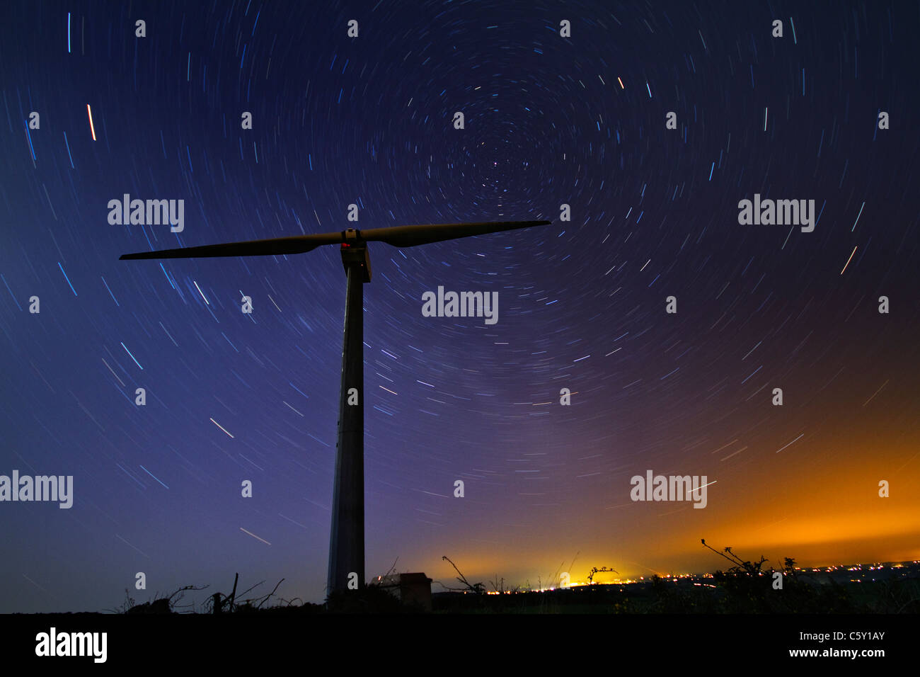 Wind Turbine at night Stock Photo - Alamy