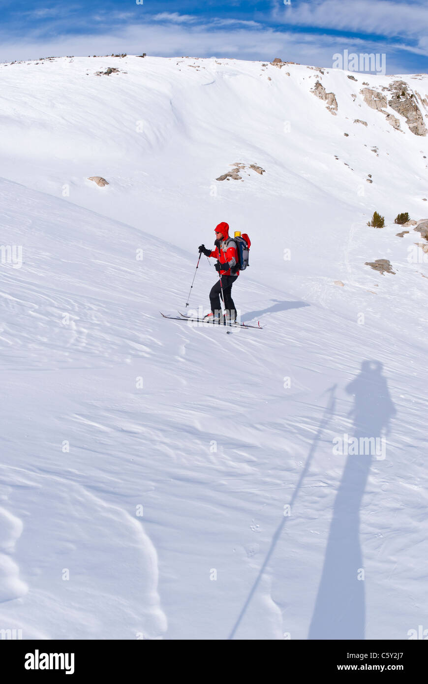 Backcountry skier under Piute Pass, Inyo National Forest, Sierra Nevada ...