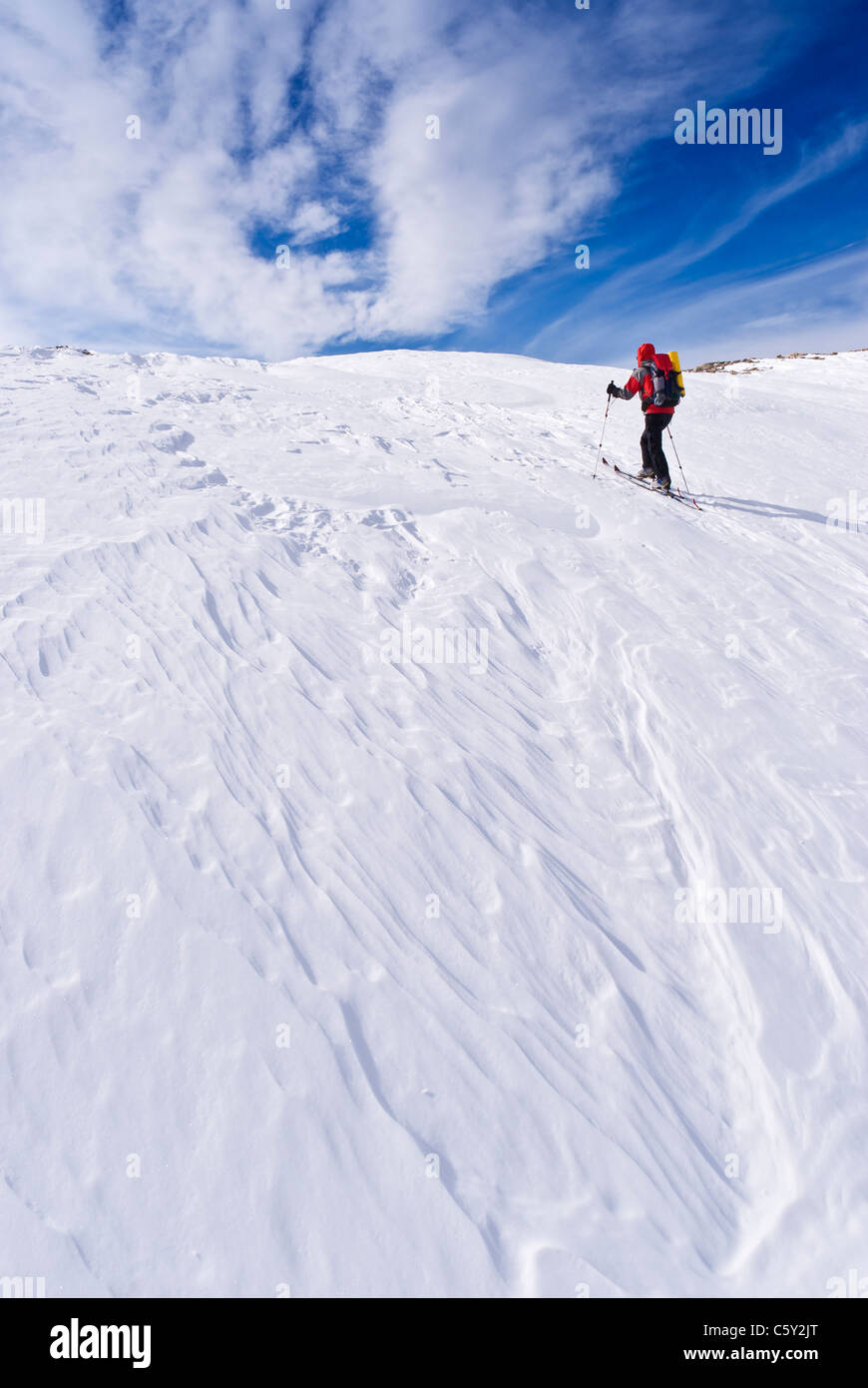 Backcountry skier under Piute Pass, Inyo National Forest, Sierra Nevada ...