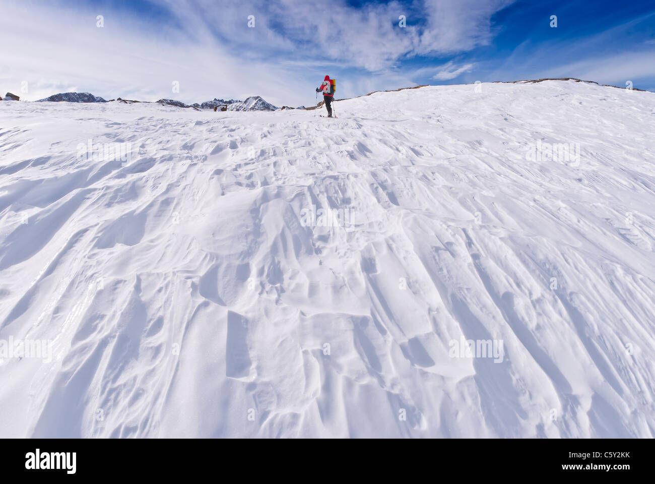 Backcountry skier under Piute Pass, Inyo National Forest, Sierra Nevada ...