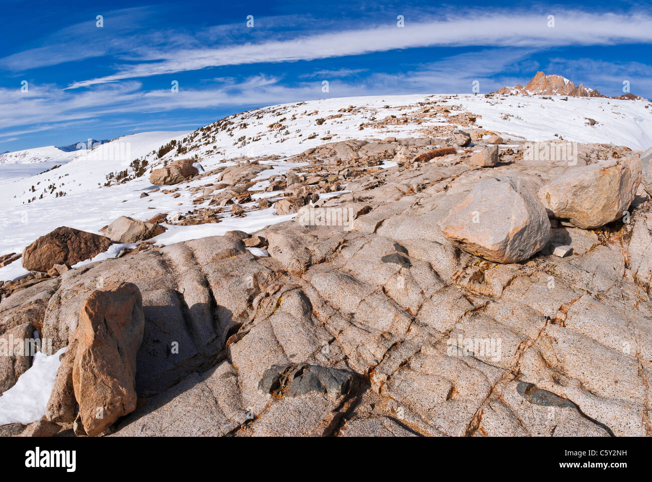 The Sierra crest from Piute Pass in winter, Inyo National Forest ...