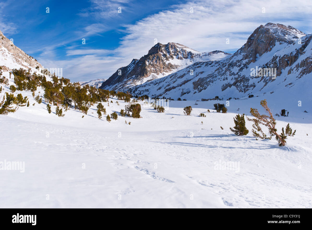 Sierra peaks from Piute Pass in winter, Inyo National Forest, Sierra ...