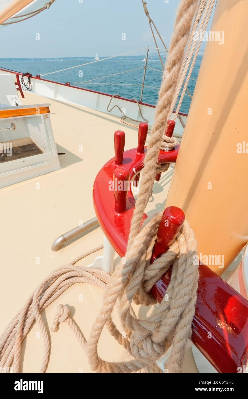 A view of the mast and rope rigging on the private sail yacht Stock ...