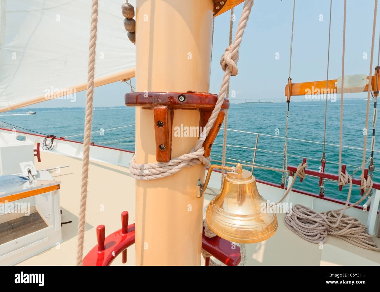 A view of the mast and rope rigging on the private sail yacht Stock ...