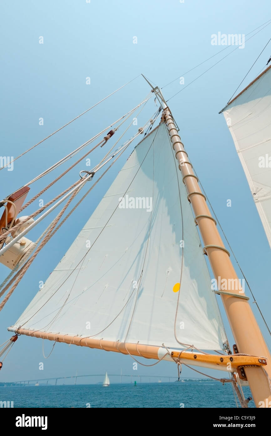 A view of the mast, rigging and sails on the private sail yacht Stock ...