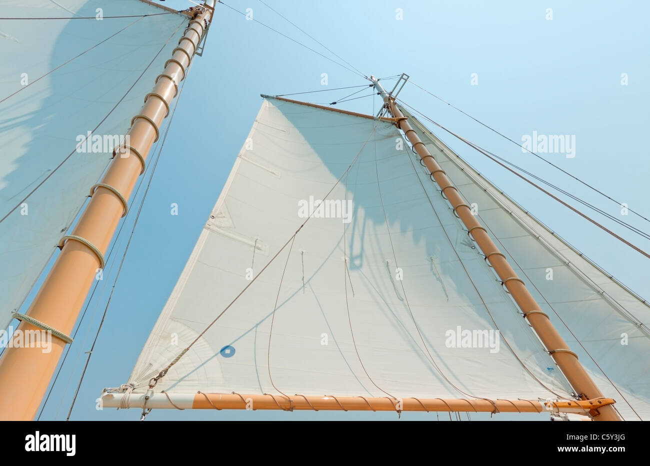 A view of the mast, rigging and sails on the private sail yacht Stock ...