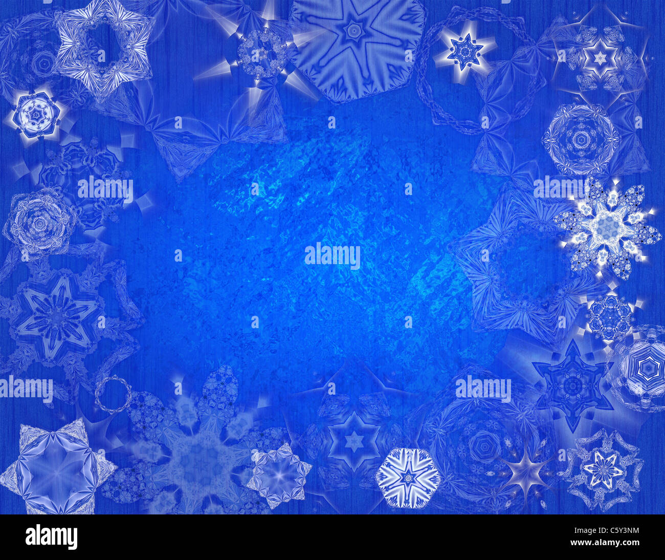 Intricate snowflake border over a translucent blue ice background Stock ...