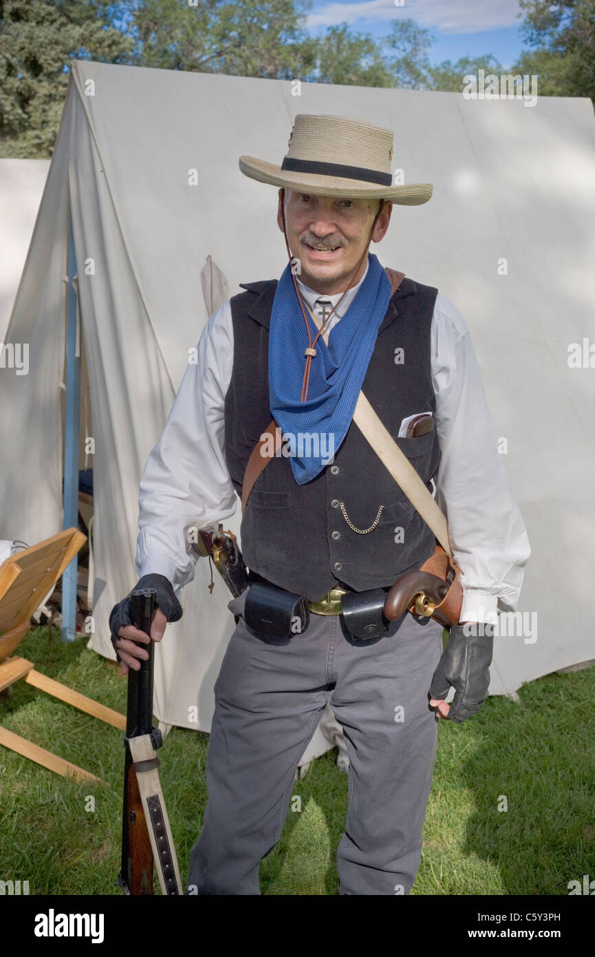A Civil War reenactor stands at the ready during the Fort Stanton Live ...