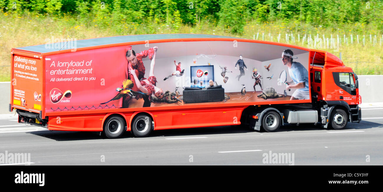 Virgin Media advertising on side of streamlined articulated trailer ...