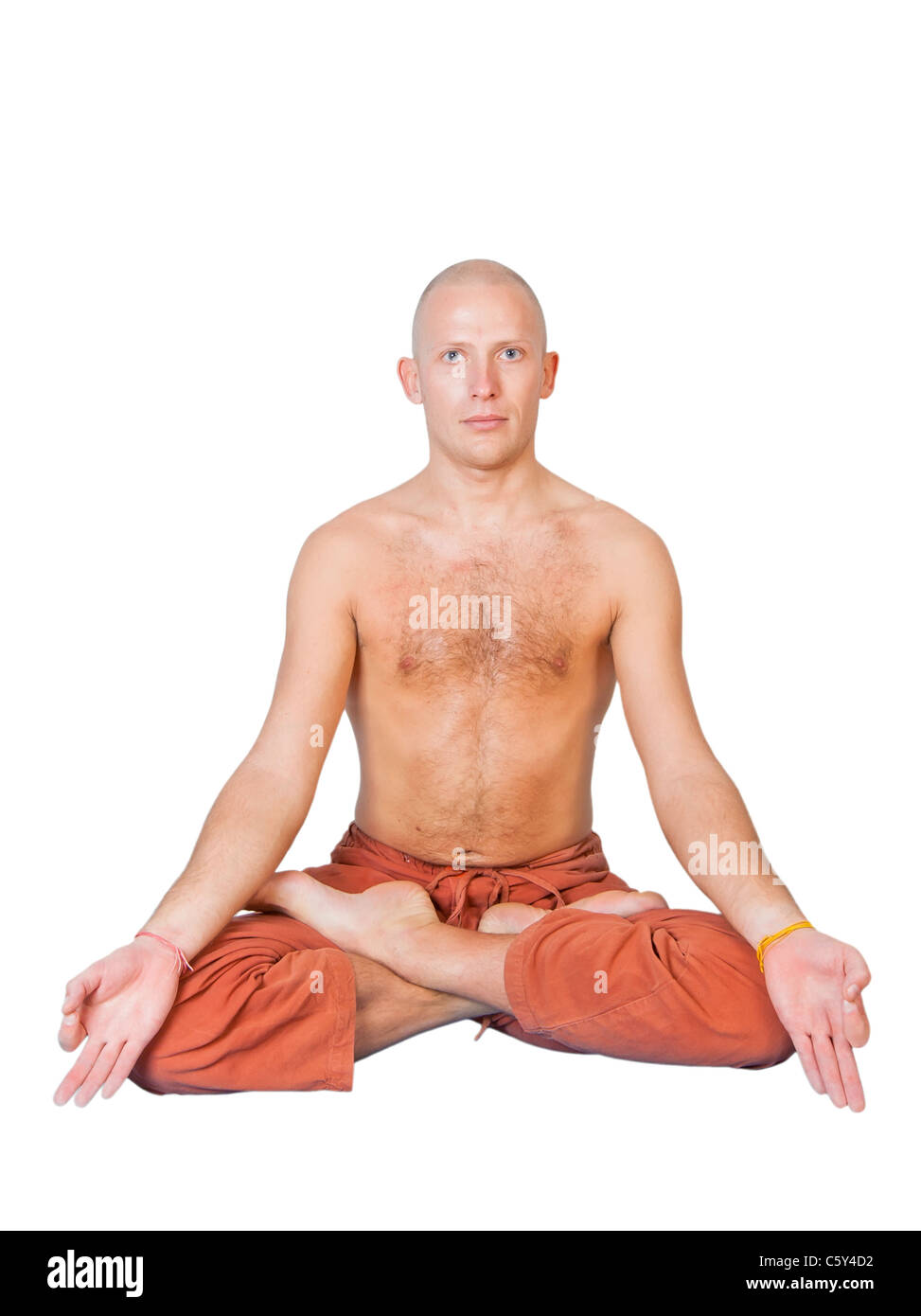 Man sitting in lotus pose isolated on white with clipping path Stock ...