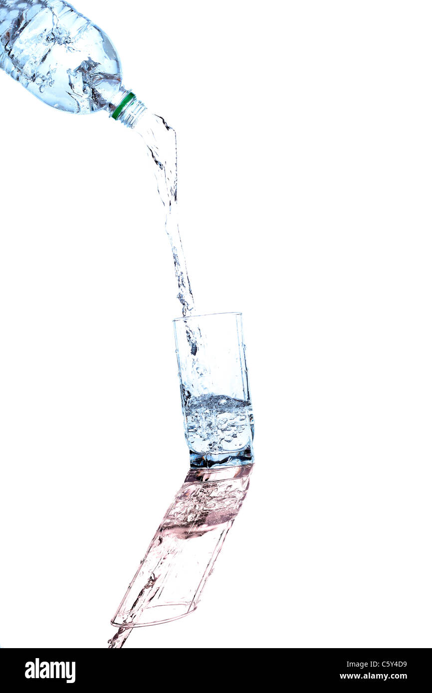 Water streaming from bottle isolated on white with shadow Stock Photo ...