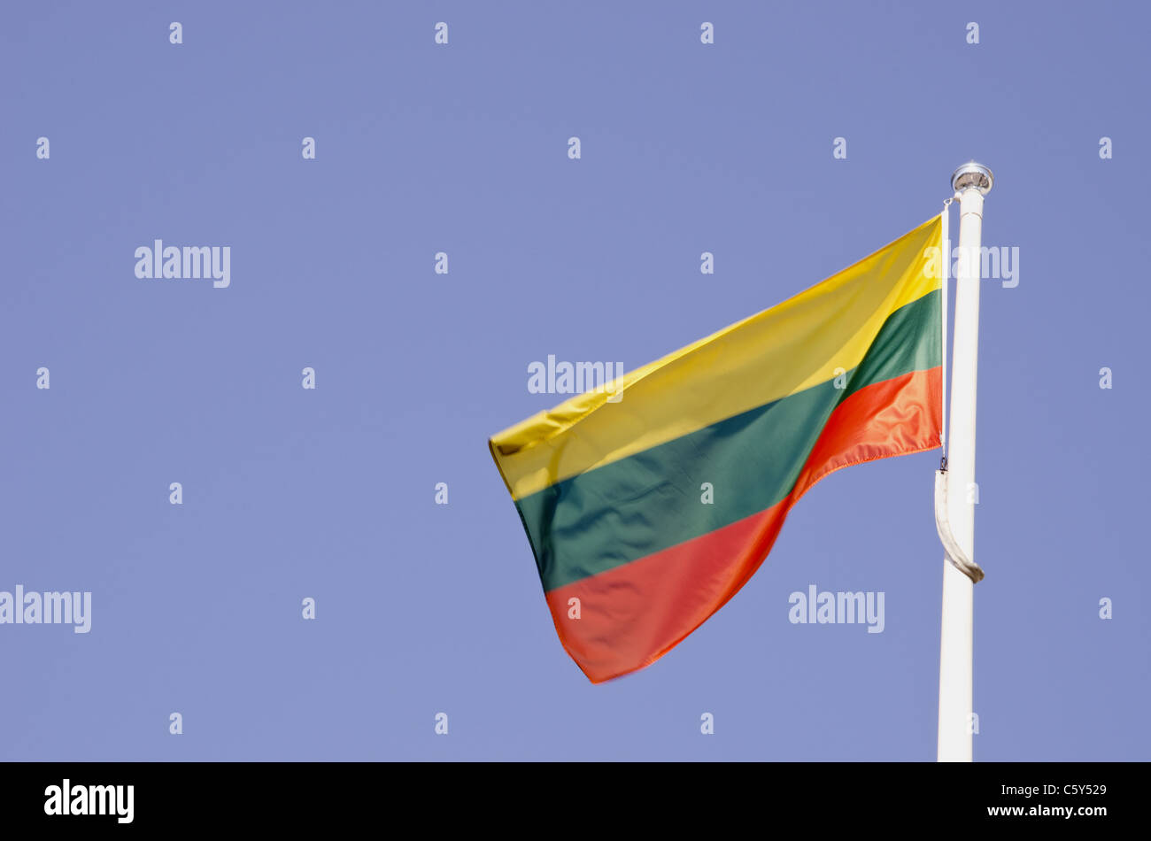 Lithuanian tricolor flag flies in the wind. Yellow green red Stock ...