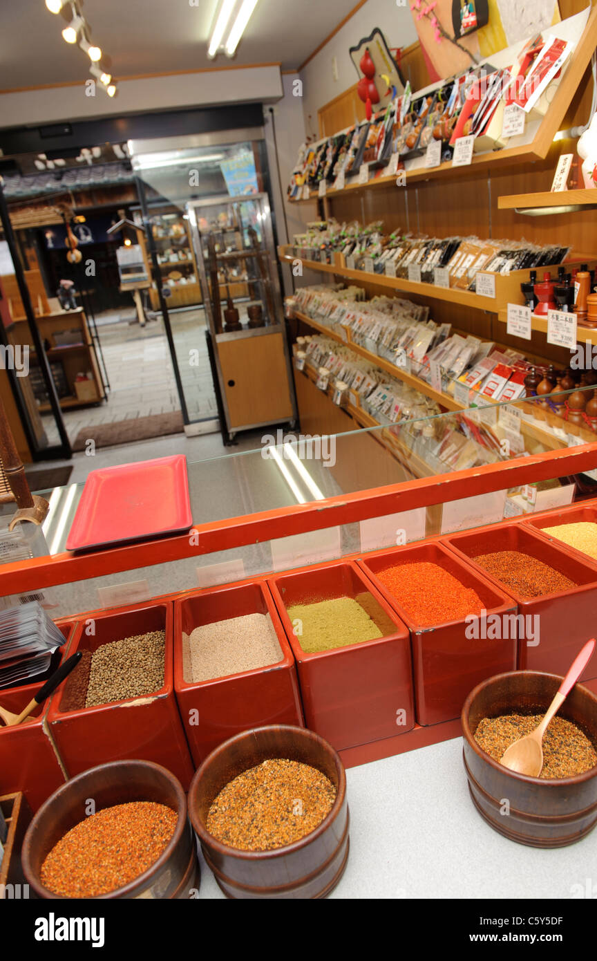 View of shichimi mixing counter, Yagenbori shichimi, Asakusa, Tokyo ...