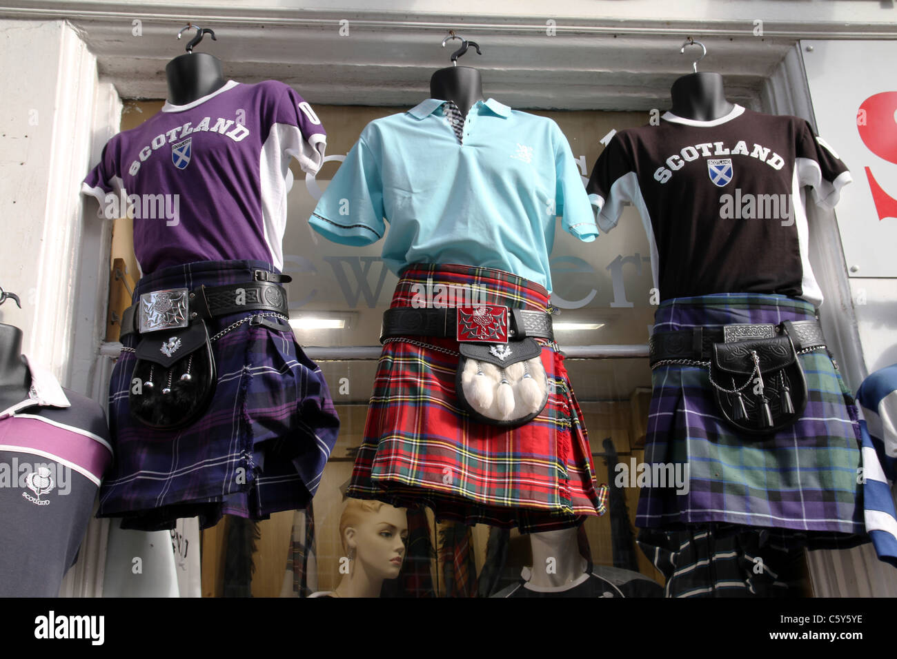 Scotland. Traditional tartan clothes for sale at shops at the Royal ...