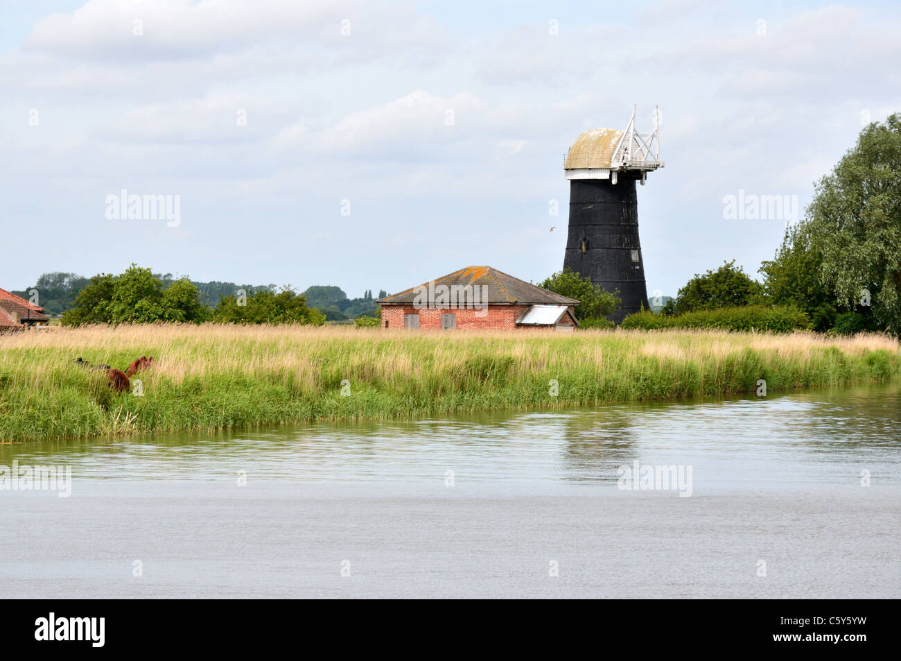 Tall Mill drainage mill - River Bure Stock Photo - Alamy