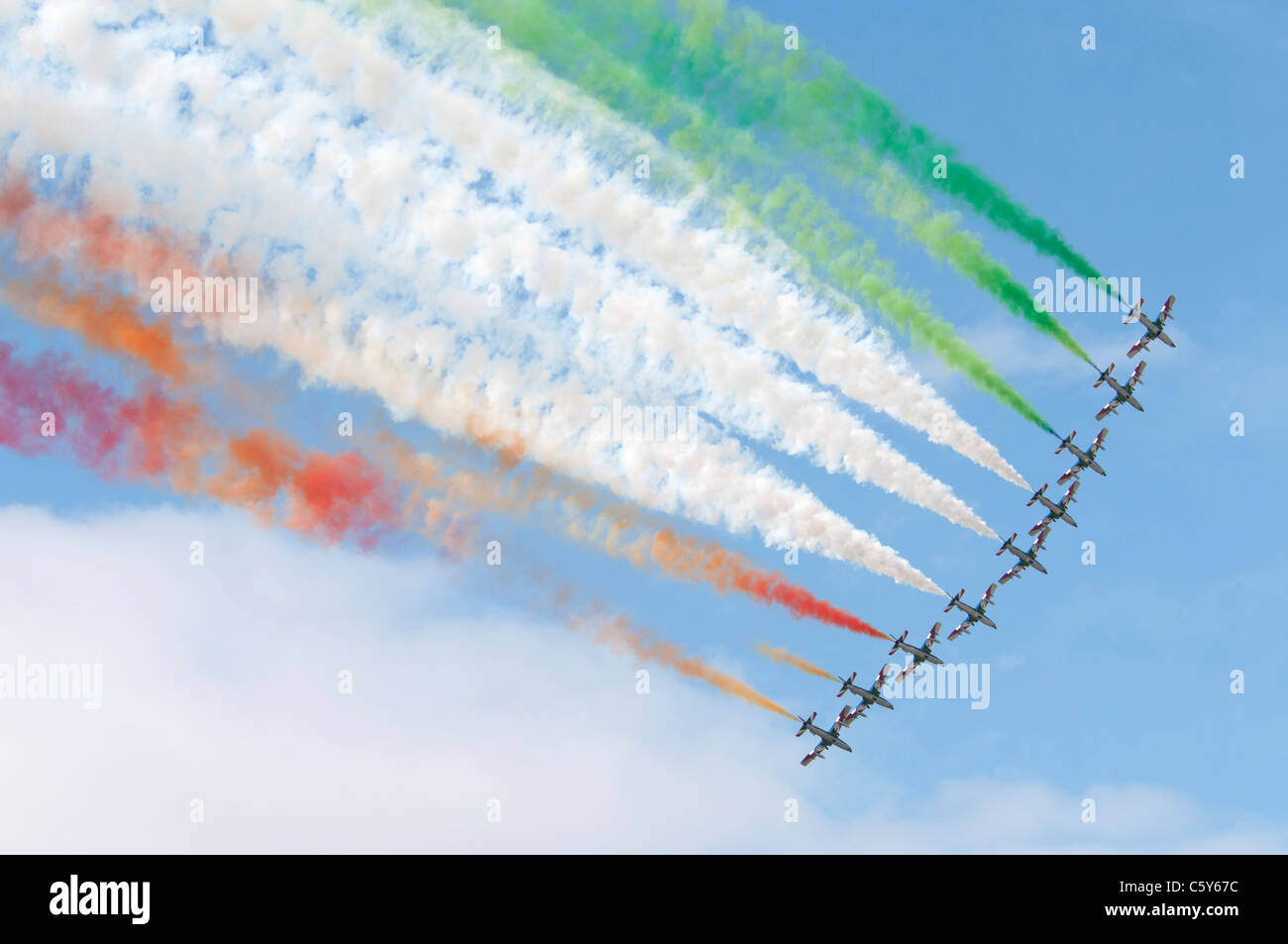 Italian airforce aerobatic display team Il Frecce Tricolori fly past ...