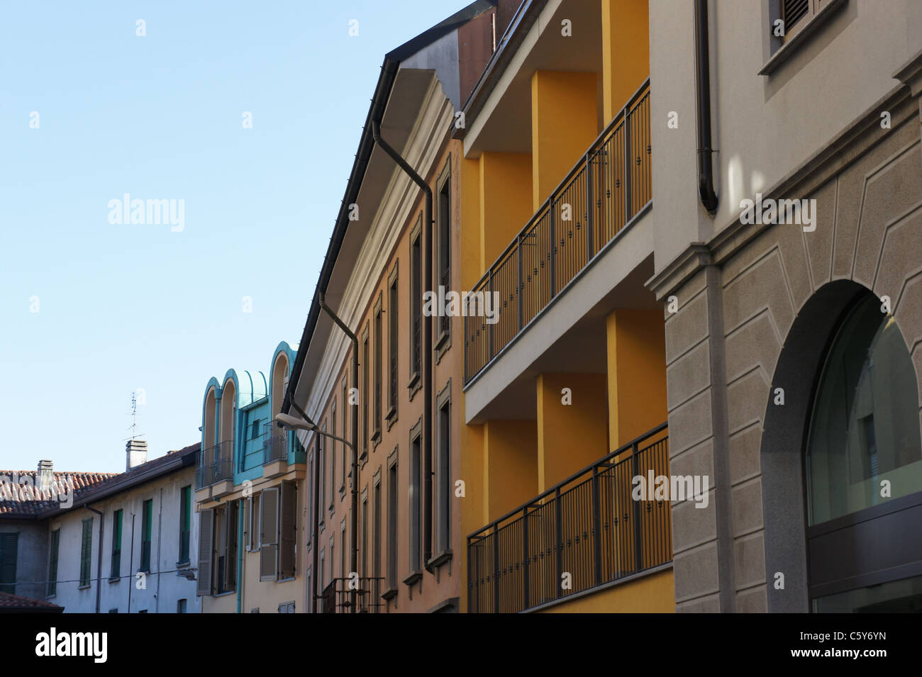 Italian Architecture, street in small town, apartments with balconies ...
