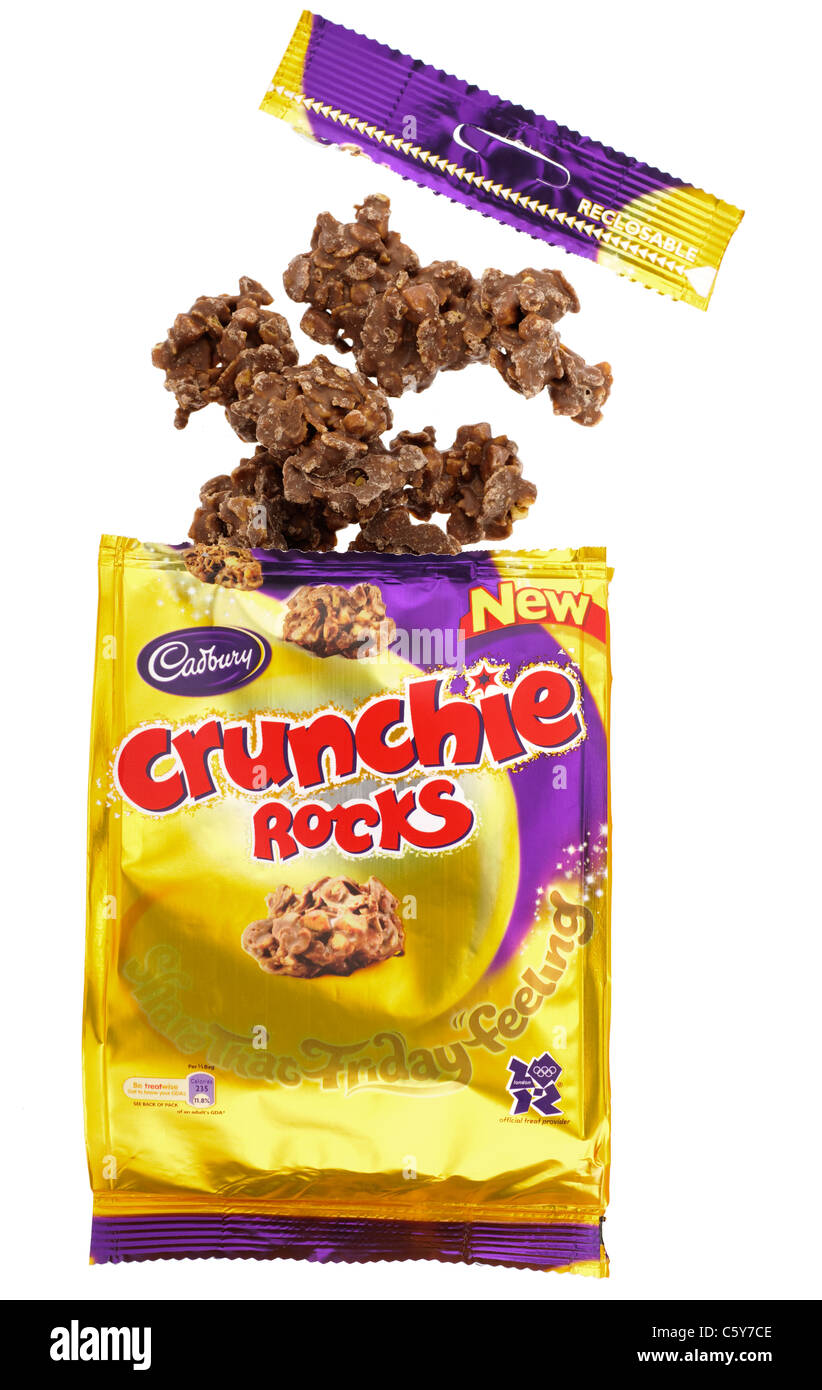 Reclosable seal on a bag of Cadbury Crunchie Rocks chocolates Stock ...