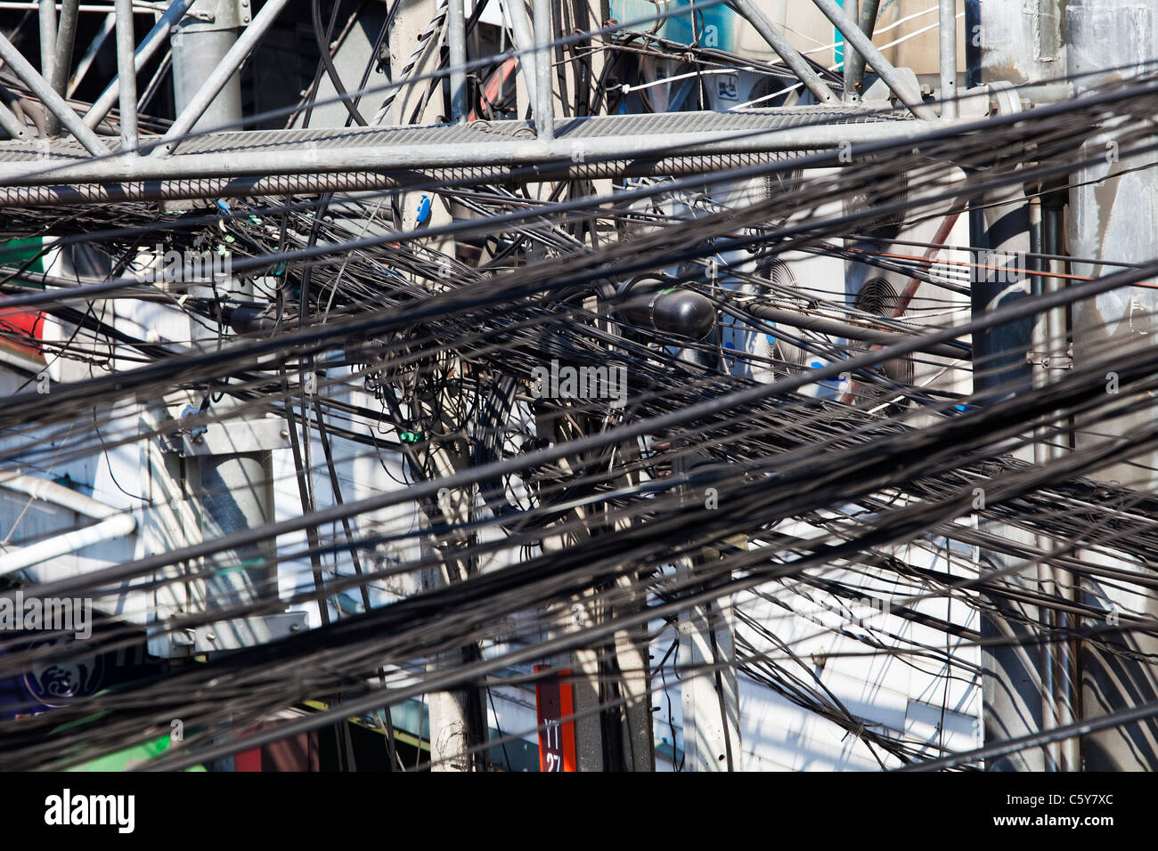 Messy Power Line in Bangkok, Thailand Stock Photo - Alamy
