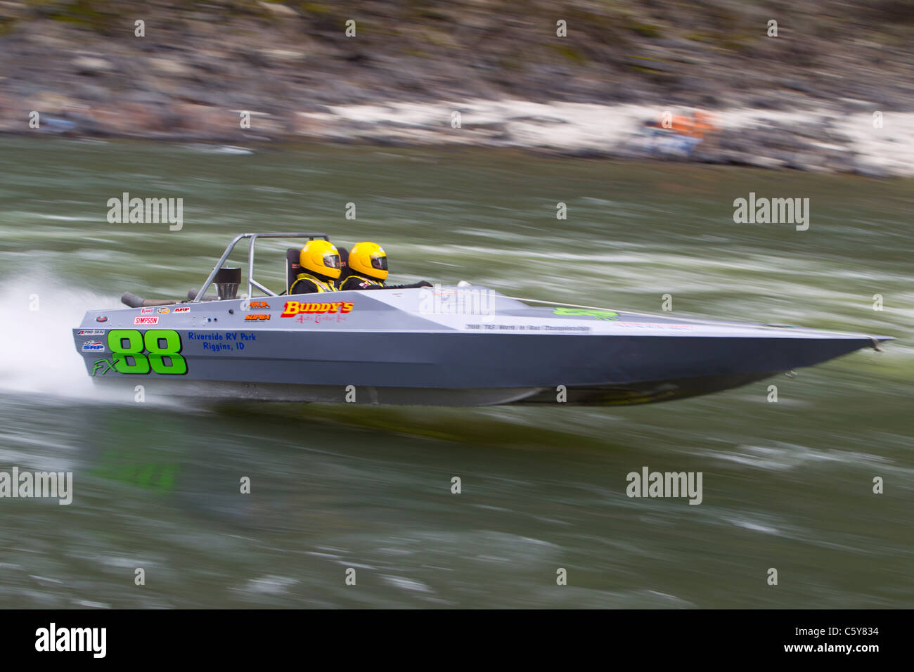 The number 88 boat races upstream during the Salmon River Jet Boat Race, Riggns, Idaho Stock ...