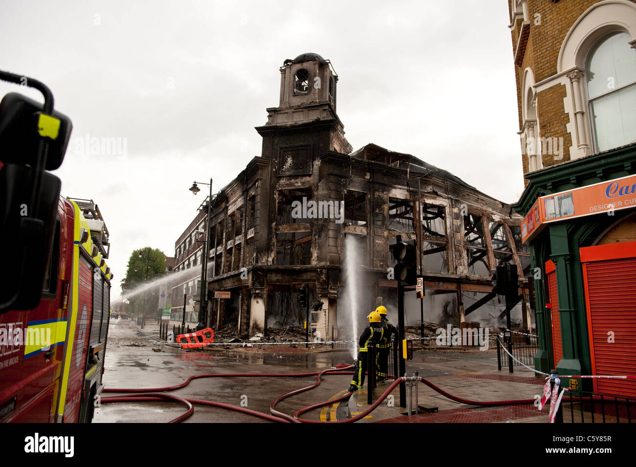 Tottenham Riots, London. Damage the morning after the London Riots. The ...