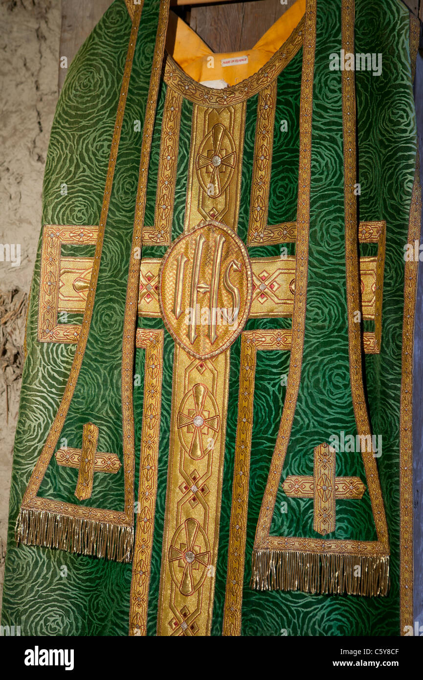 A green and gold robe hangs in the Priest's chamber, Cataldo Mission ...