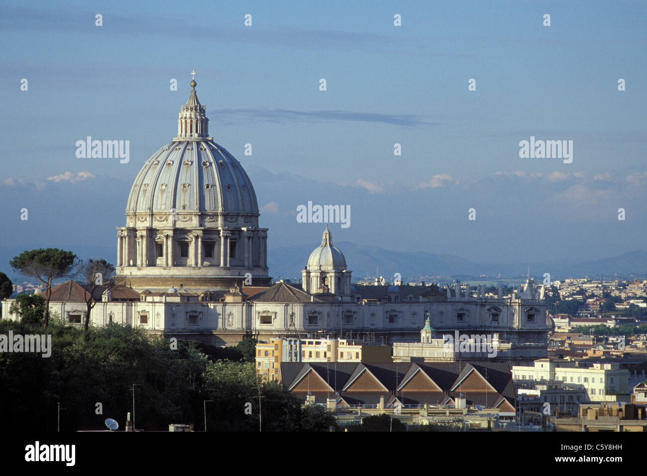 Rome, Italy. View of the dome of St Peter's (San Pietro) basilica ...