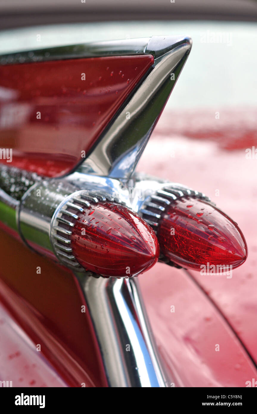 Red classic american car chrome rear light and flared wing assembly ...