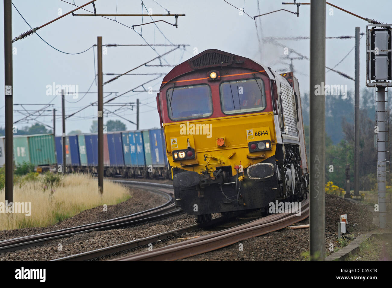 Goods train on the east coast main line Stock Photo - Alamy